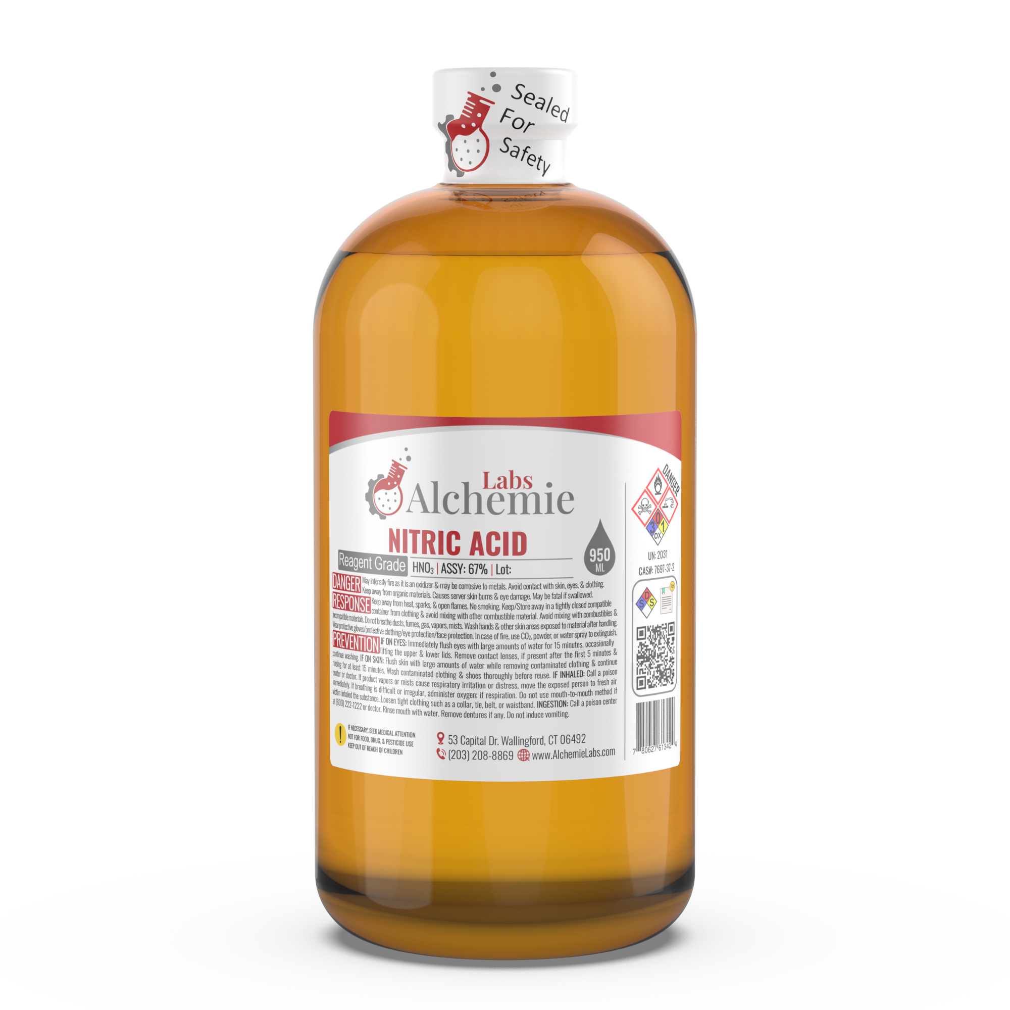 Nitric Acid 67% Reagent Grade 950mL Amber Alchemie Labs